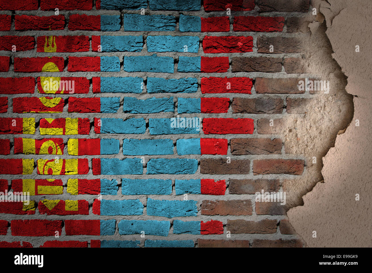 Dark brick wall texture with plaster - flag painted on wall - Mongolia ...