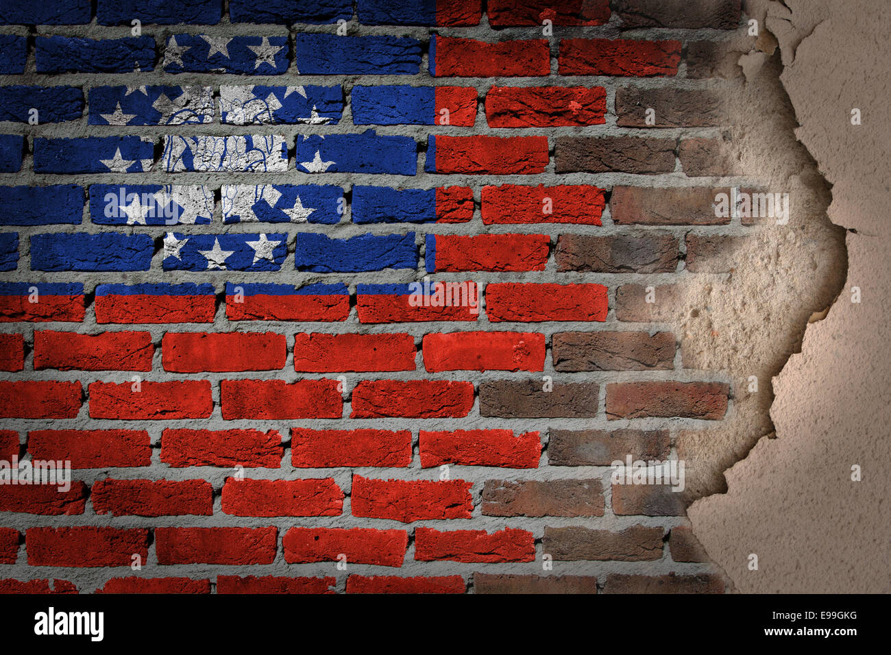 Dark brick wall texture with plaster - flag painted on wall - Myanmar ...