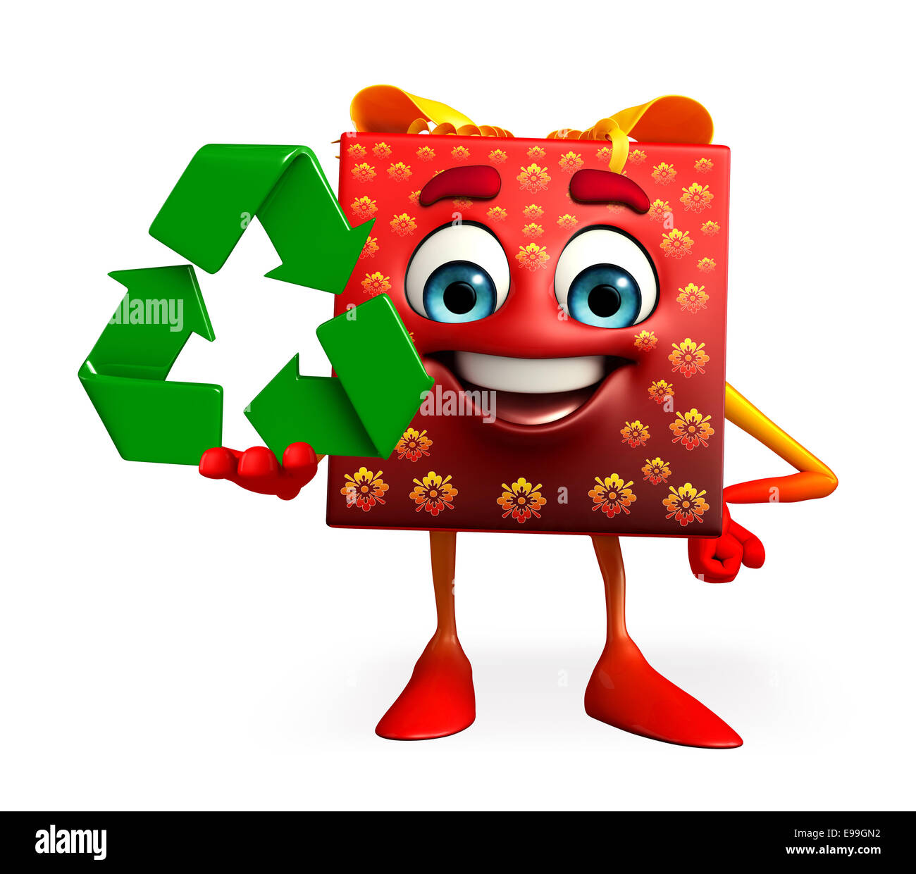Cartoon Character of gift box with recycle icon Stock Photo - Alamy