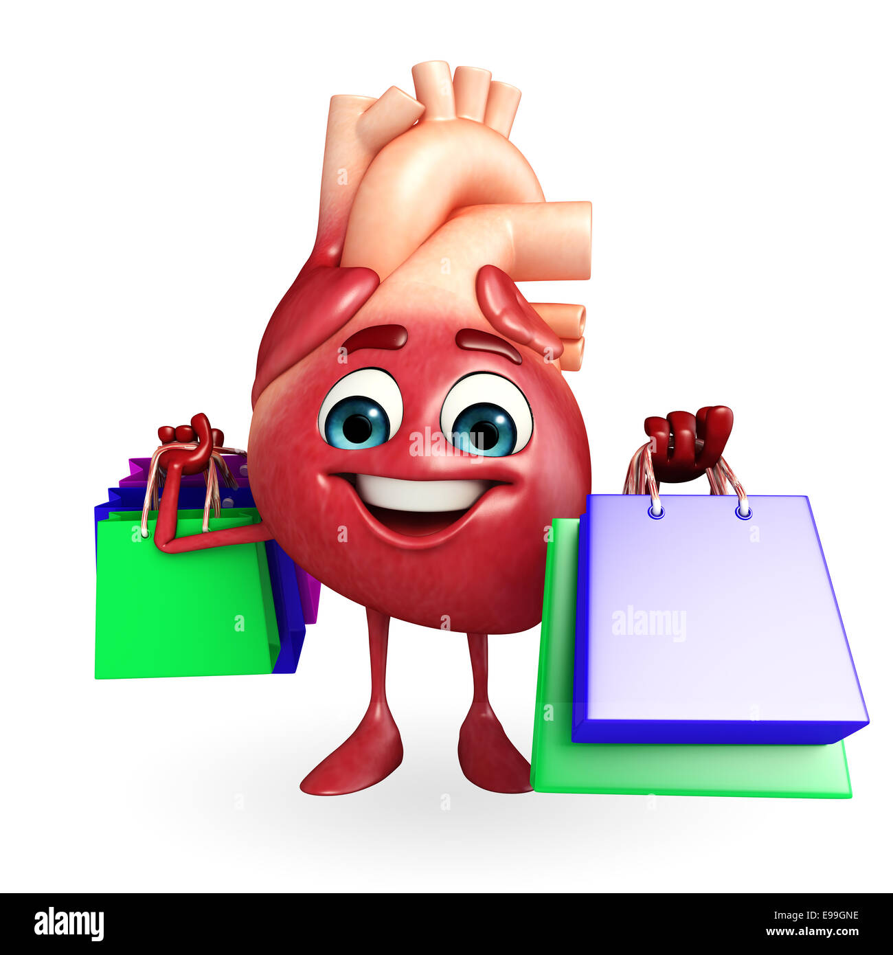 Cartoon Character of heart with shopping bag Stock Photo - Alamy