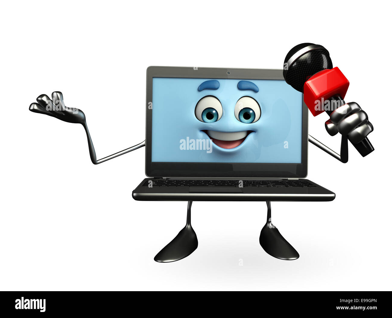 Cartoon character of Laptop with mike Stock Photo - Alamy
