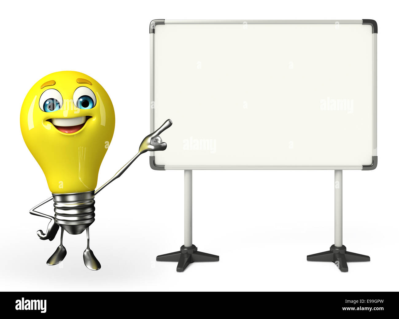 Cartoon Character of light bulb with display board Stock Photo - Alamy