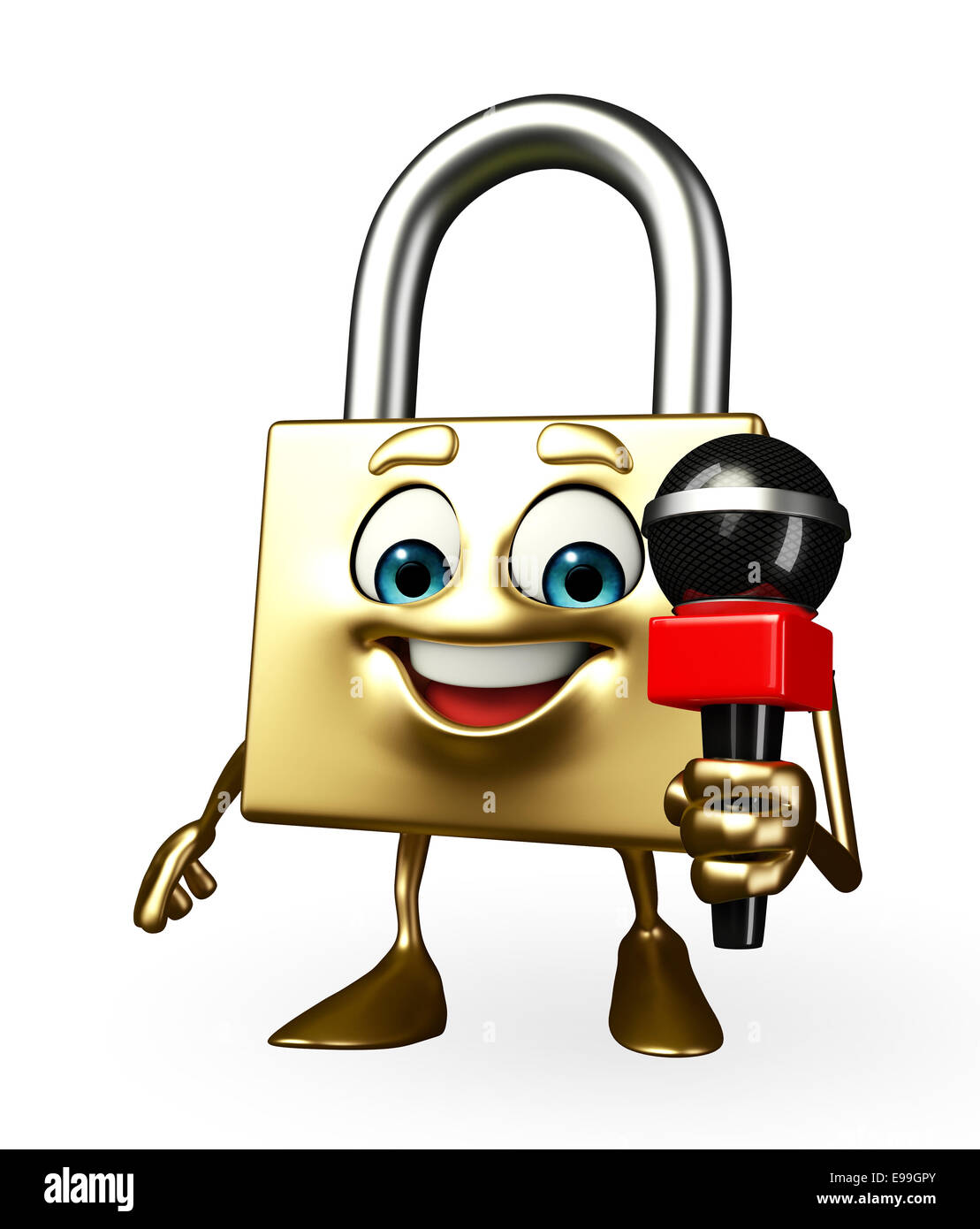 Cartoon Character of lock with mike Stock Photo - Alamy