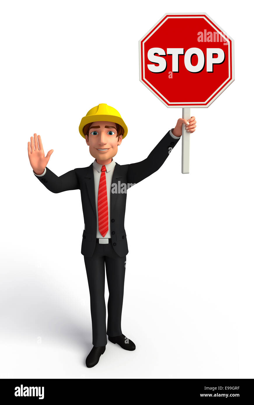Illustration of Young Business Man with Stop sign Stock Photo - Alamy