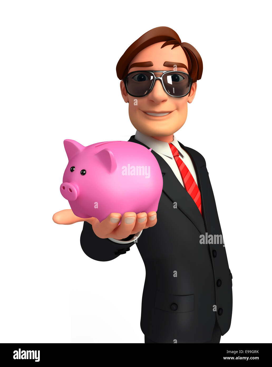 Illustration of Young Business Man with piggy bank Stock Photo - Alamy