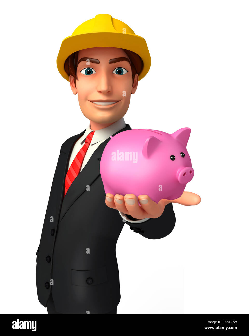 Illustration of Young Business Man with piggy bank Stock Photo - Alamy