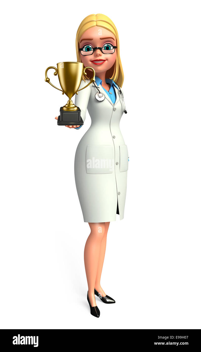 Illustration of young doctor with trophy Stock Photo - Alamy