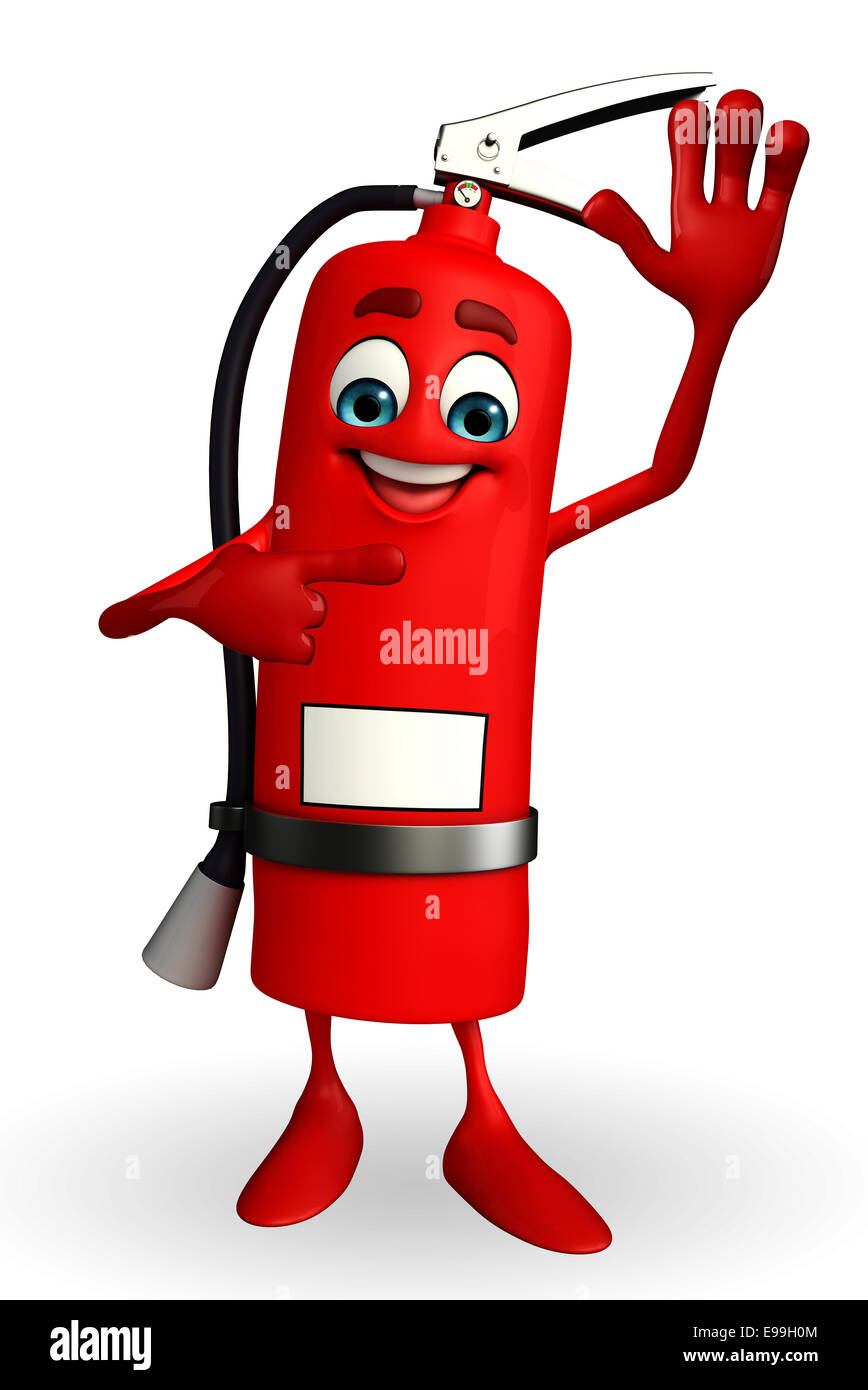 Cartoon Character of fire extinguisher is pointing Stock Photo - Alamy