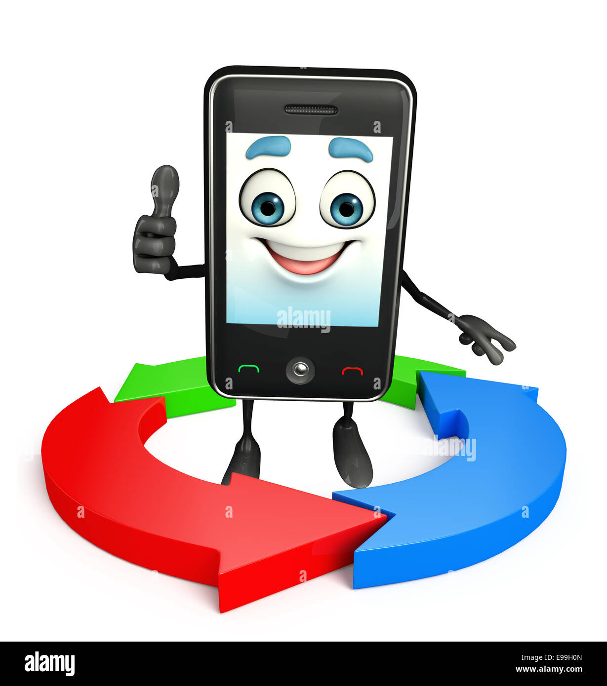 Cartoon Character of Mobile with Arrow Stock Photo - Alamy