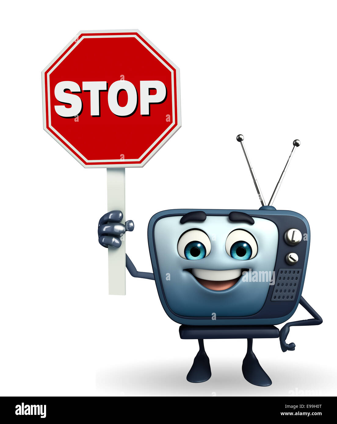 Cartoon Character of TV with stop sign Stock Photo - Alamy