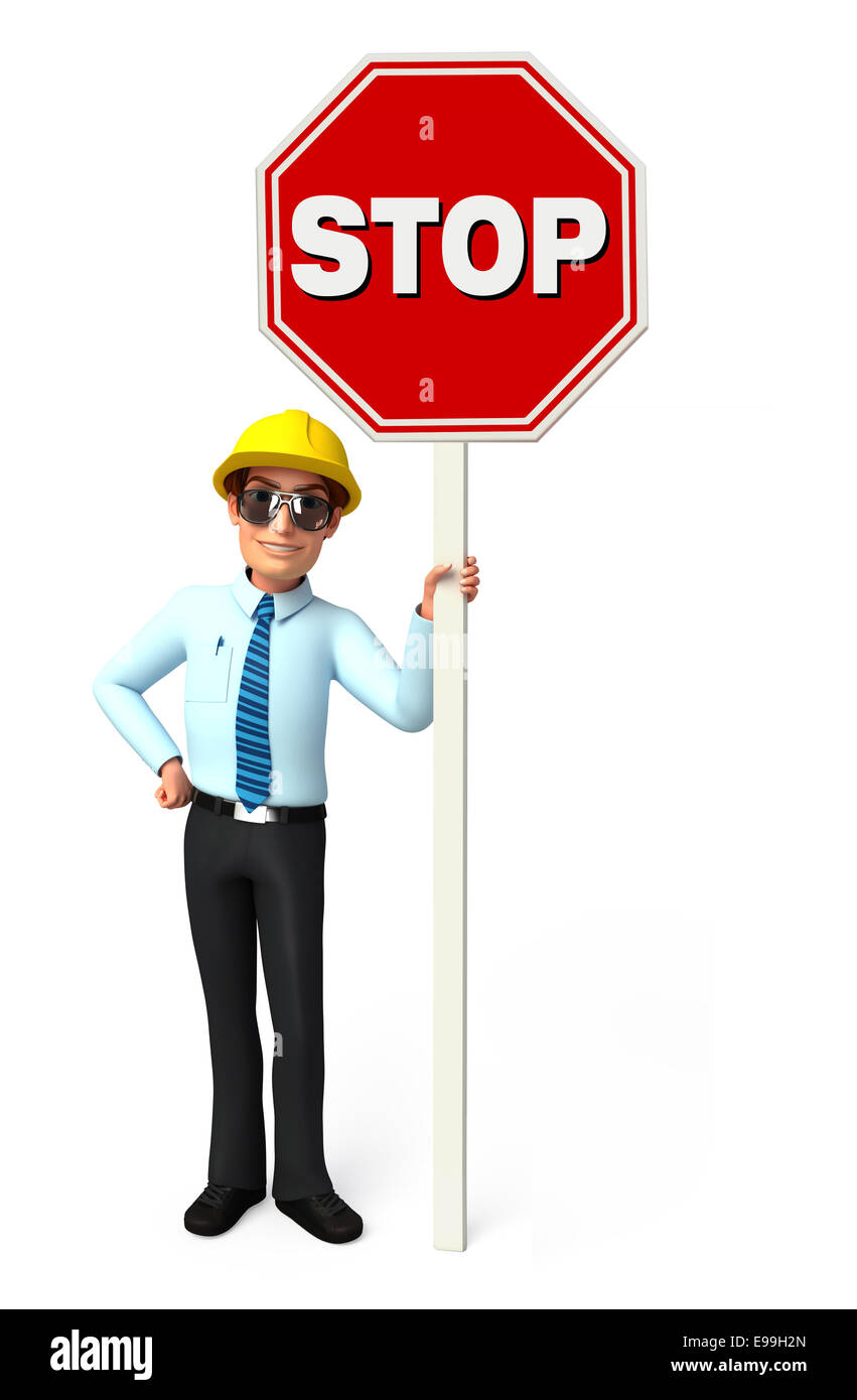 Illustration of service man with Stop sign Stock Photo - Alamy