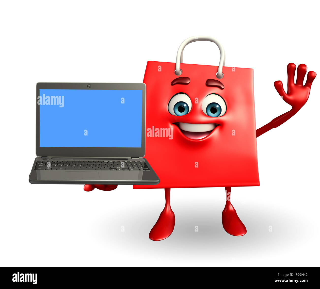 Cartoon Character of shopping bag with Laptop Stock Photo - Alamy