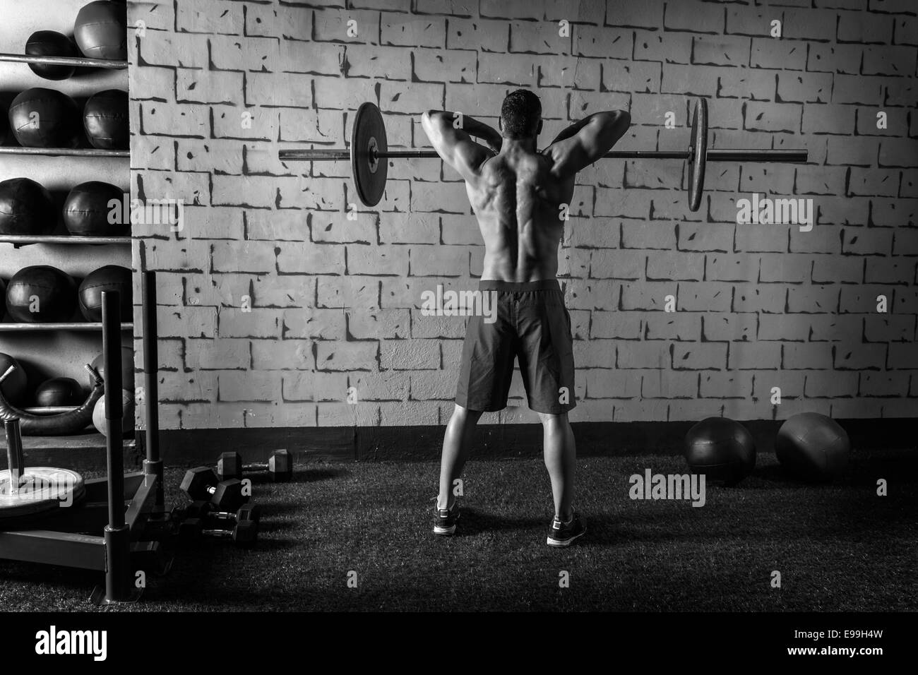 Barbell weight lifting man rear view workout gym weightlifting Stock ...