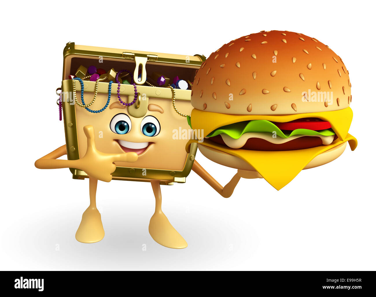 Cartoon Character of Treasure box with burger Stock Photo - Alamy