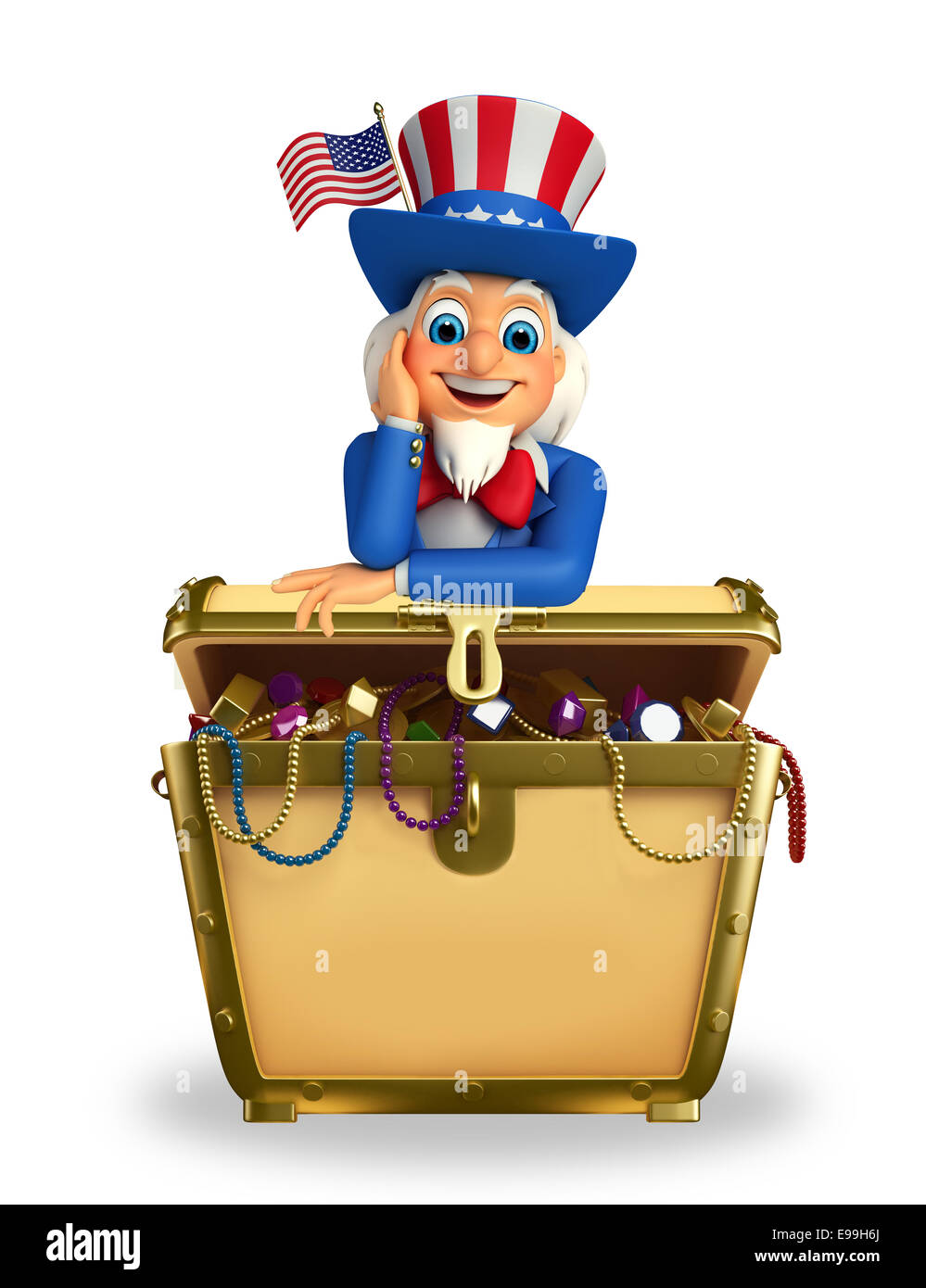 Illustration of uncle sam with treasure box Stock Photo - Alamy