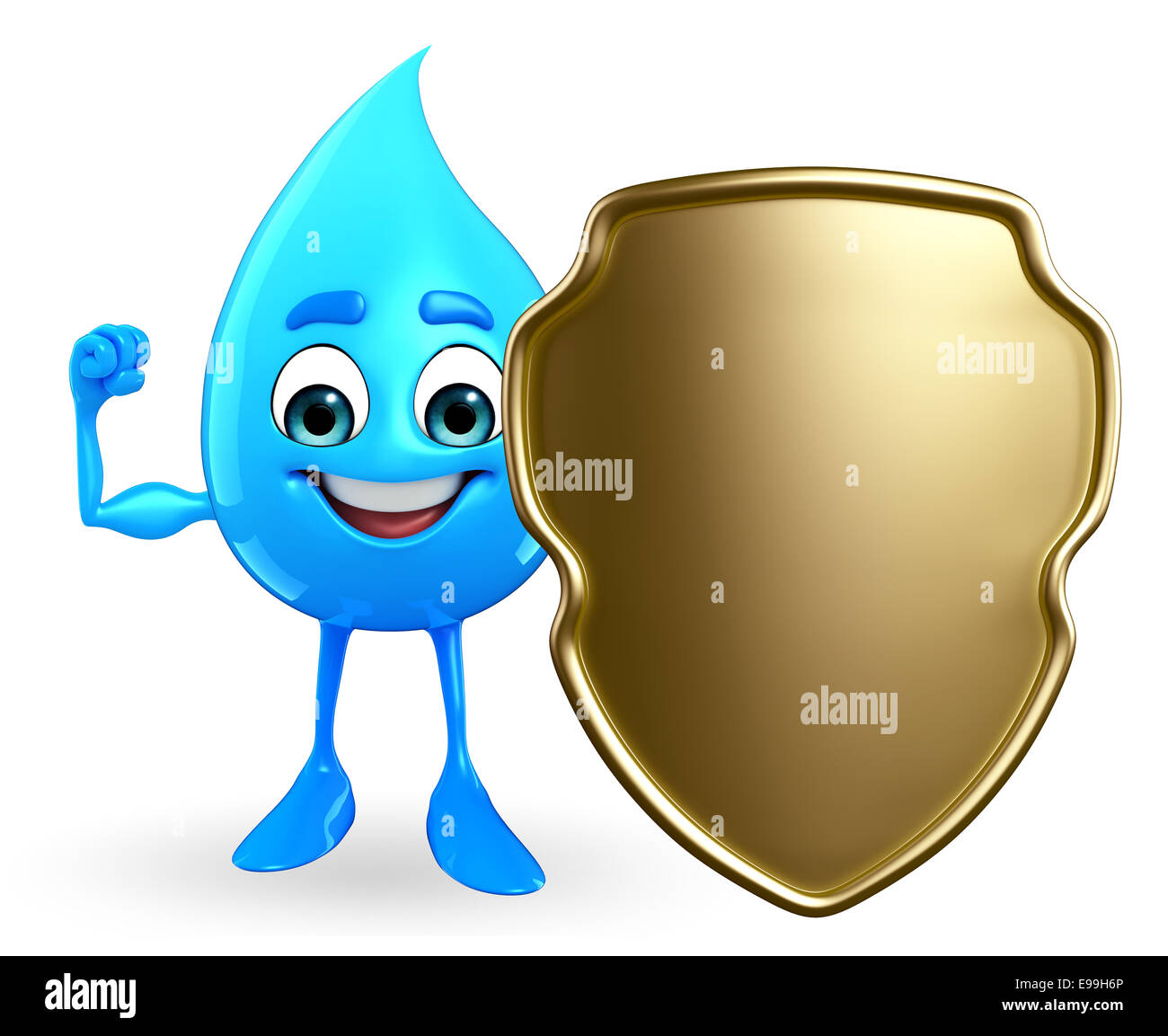 Cartoon Character Of Water Drop with shield Stock Photo - Alamy