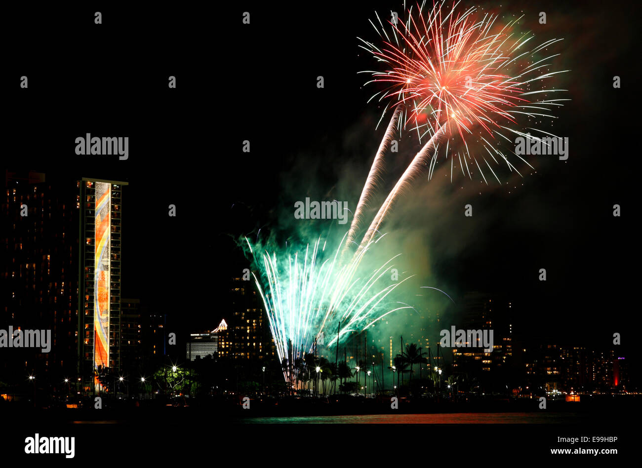 HONOLULU, HAWAII, 3rd October, 2014. Fireworks display by the Hilton ...