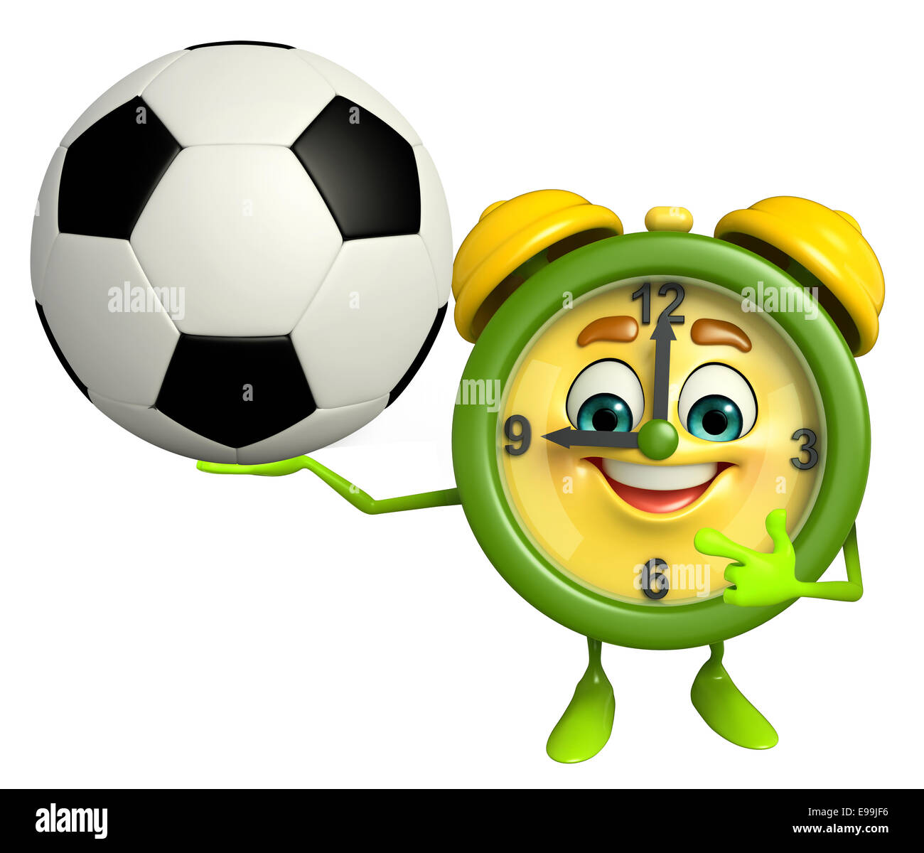 Cartoon Character of table clock with football Stock Photo - Alamy