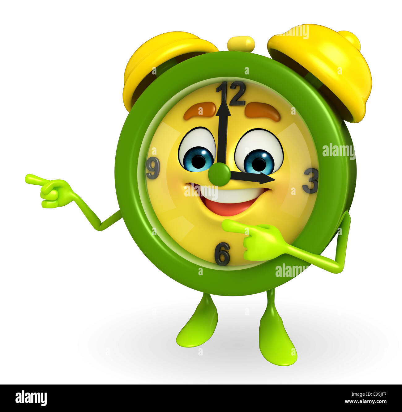 Cartoon Character of table clock is pointing Stock Photo - Alamy