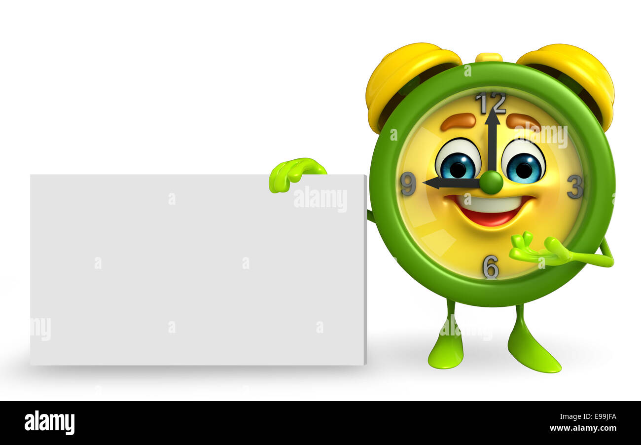 Cartoon Character of table clock with sign Stock Photo - Alamy