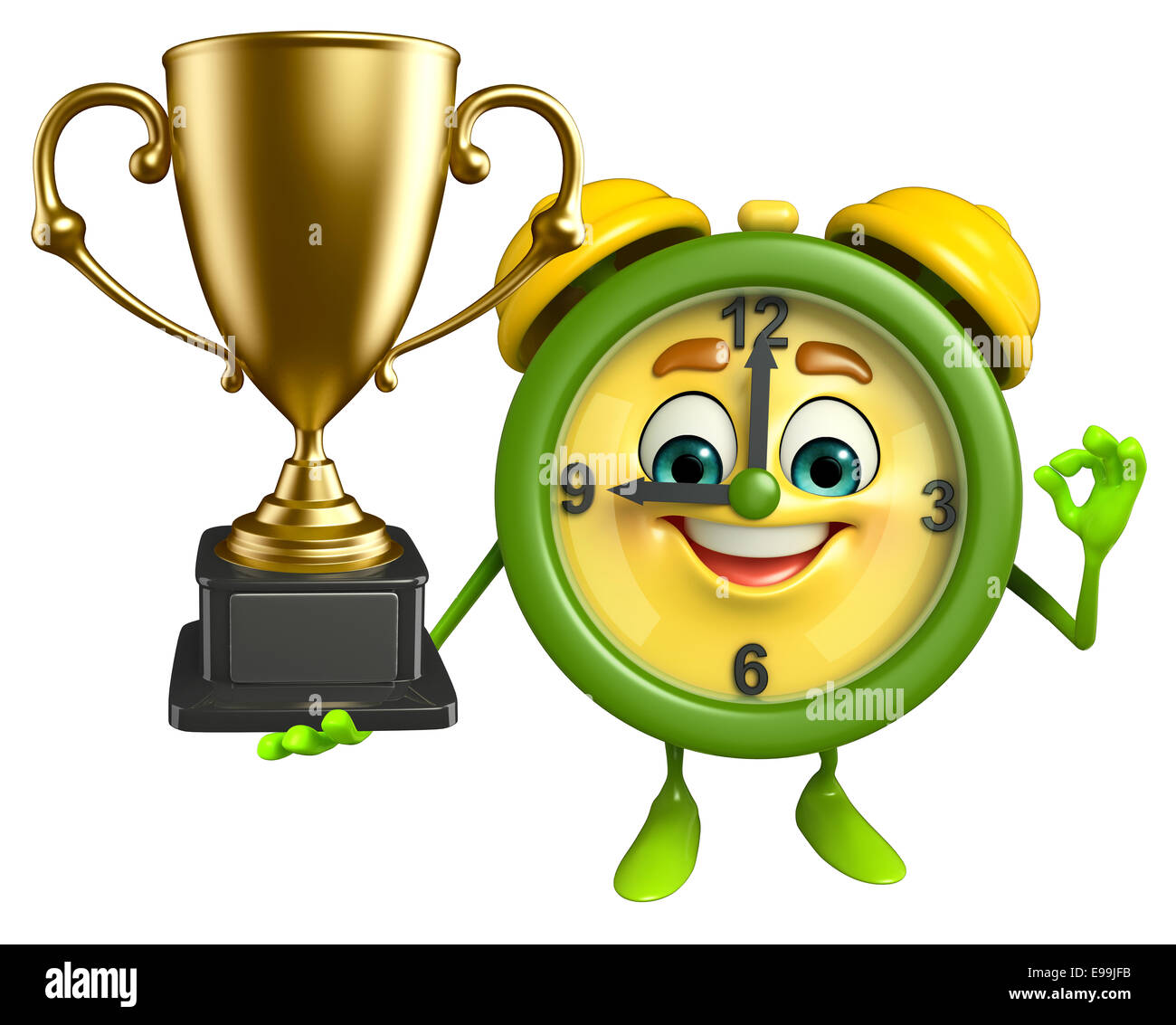 Cartoon Character of table clock with trophy Stock Photo - Alamy