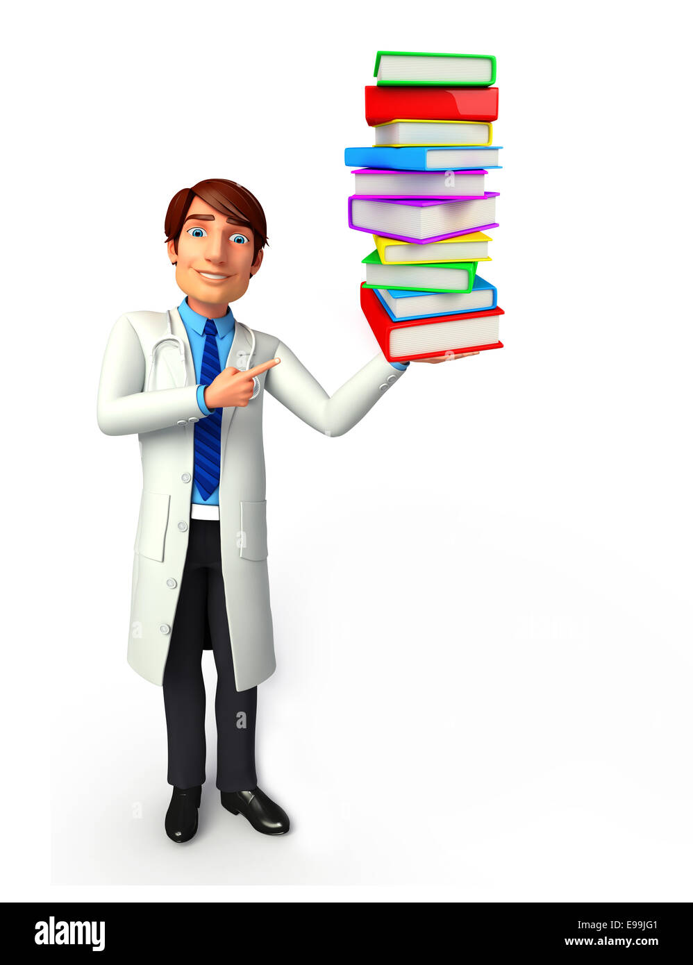 Illustration of young doctor with books Stock Photo - Alamy