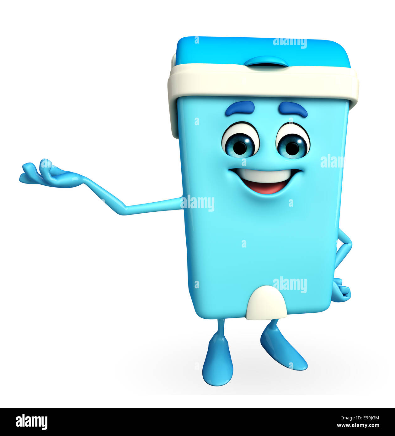 Cartoon Character of Dustbin with presenting sign Stock Photo - Alamy