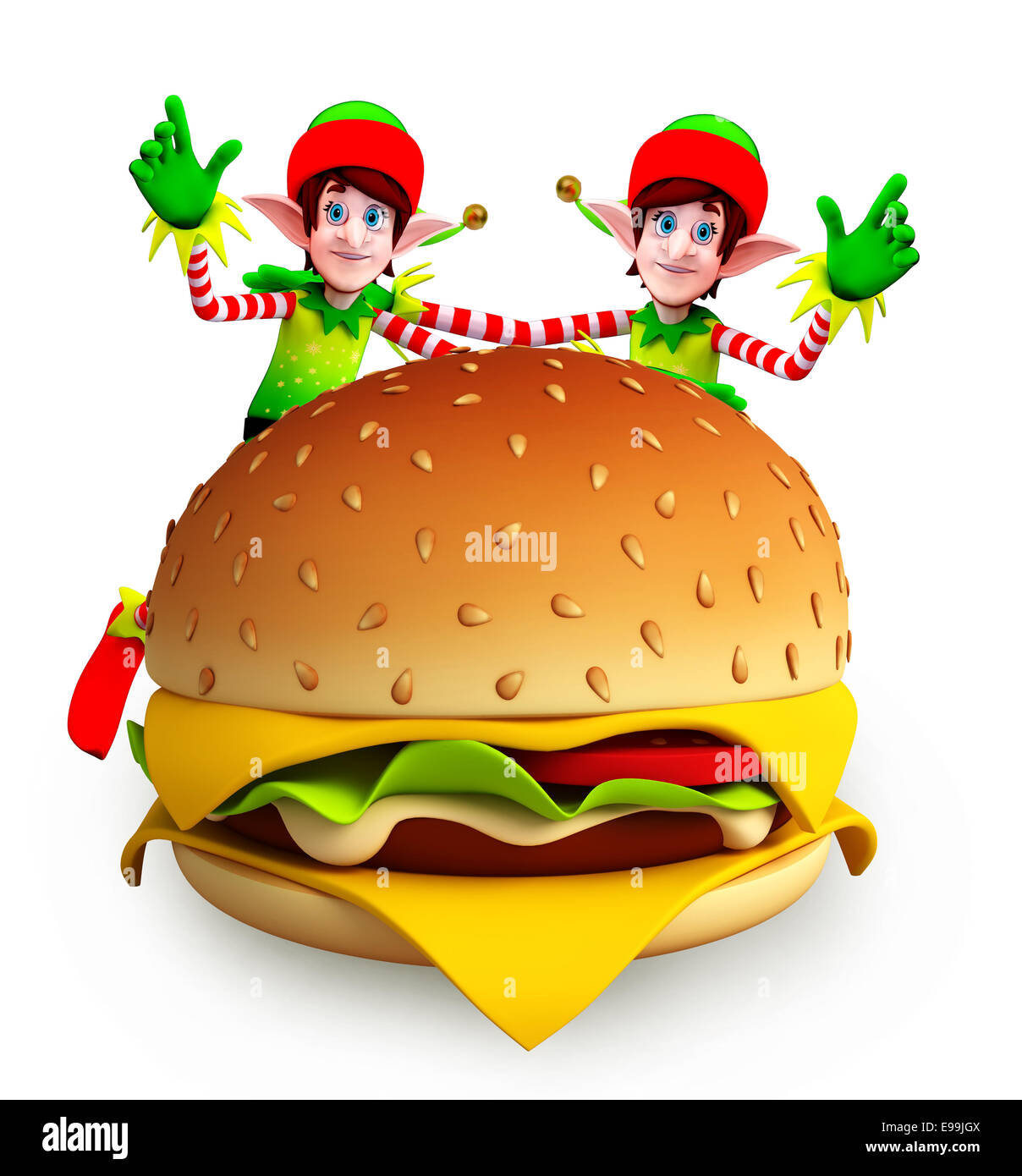 Cartoon character of elves with burger Stock Photo - Alamy