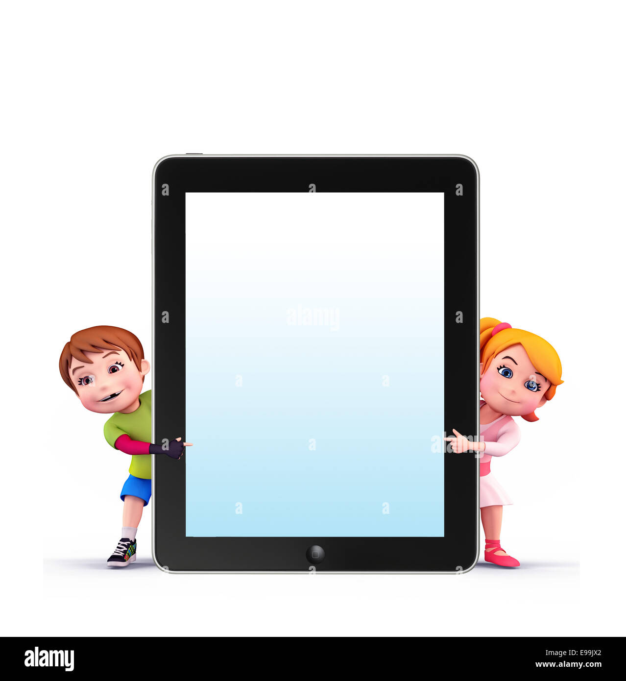 Illustration of cute kids with tab Stock Photo - Alamy