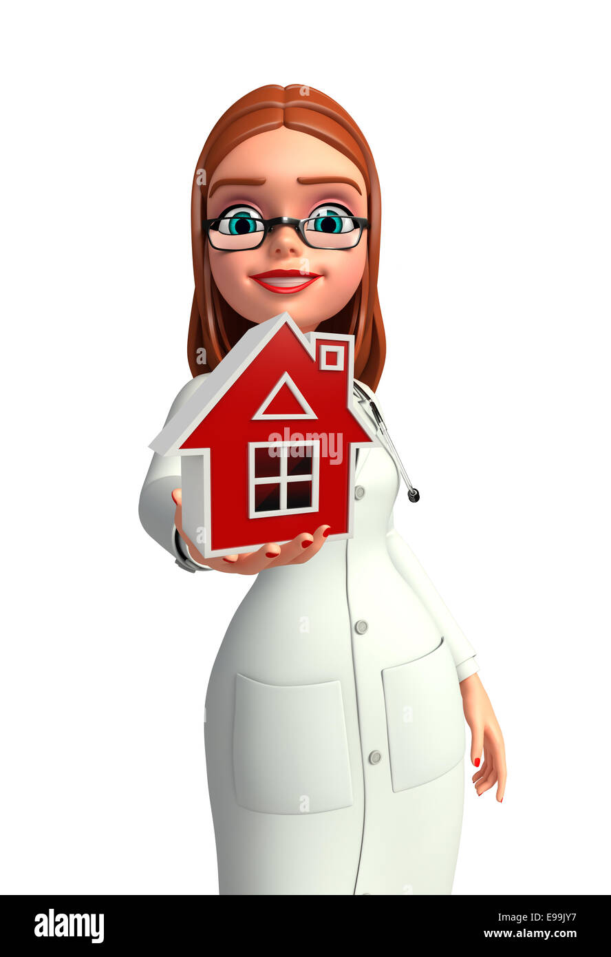 Illustration of young doctor with home Stock Photo - Alamy