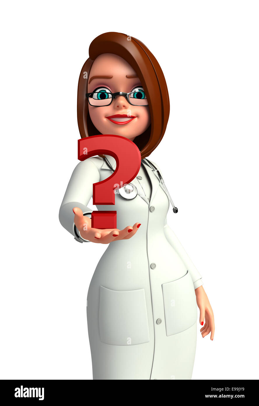 Illustration of young doctor with question mark Stock Photo - Alamy
