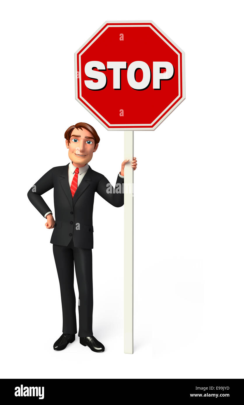 Illustration of Young Business Man with Stop sign Stock Photo - Alamy