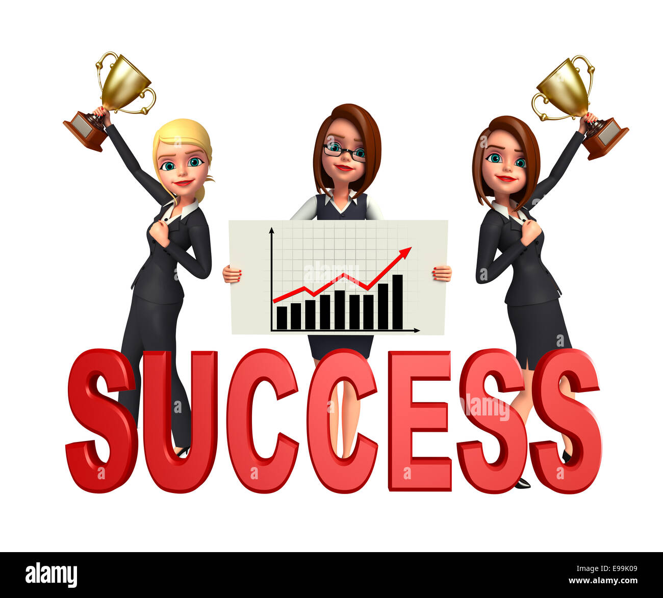 Illustration of group business people in office with success sign Stock ...