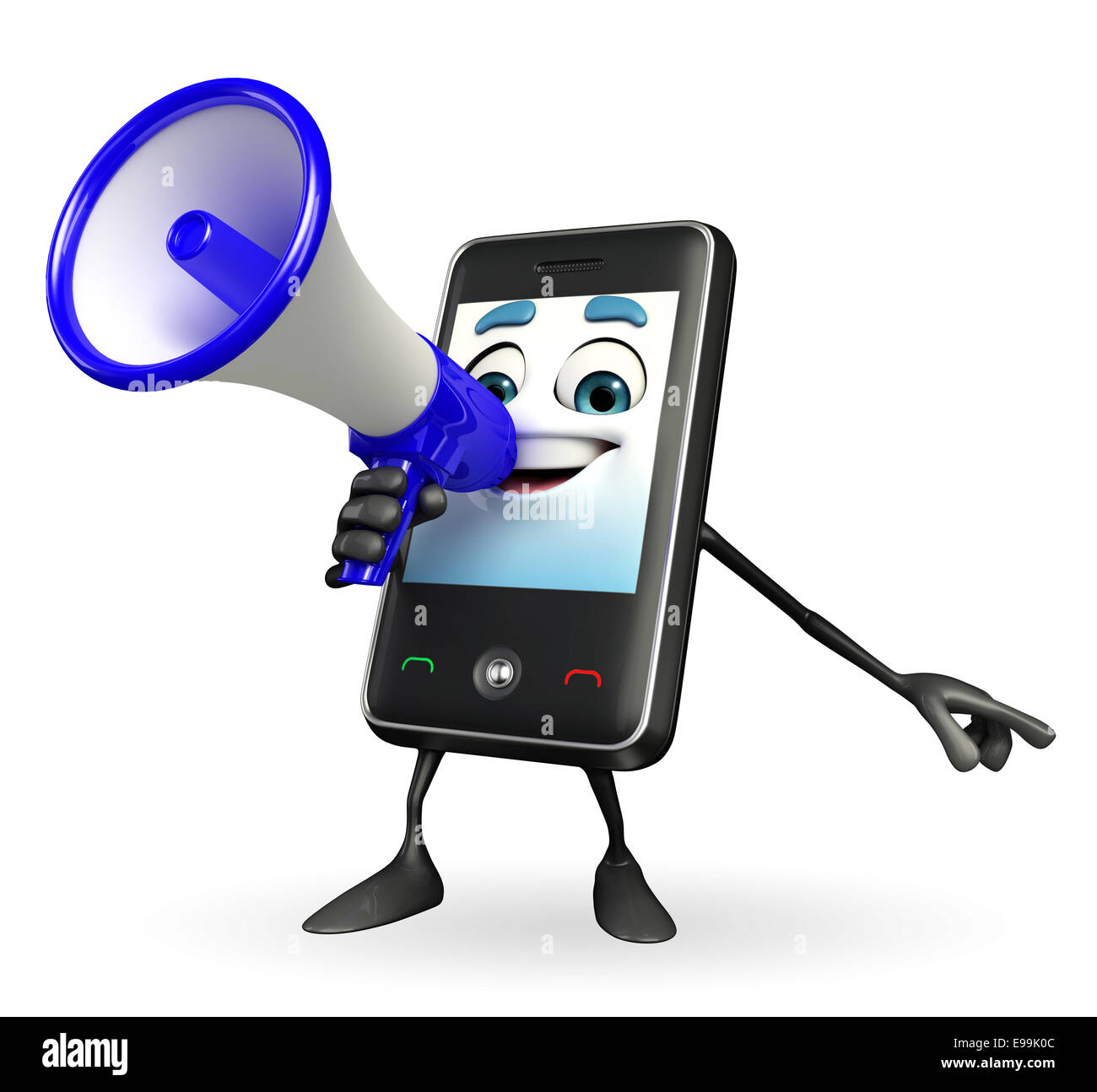 Cartoon Character of Mobile with Loudspeaker Stock Photo - Alamy
