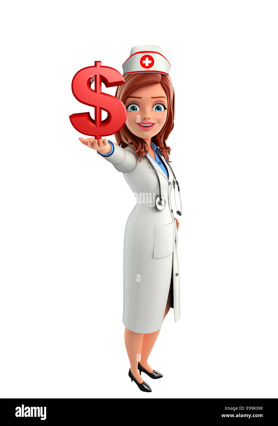 Cartoon Character of Nurse with dollar sign Stock Photo - Alamy