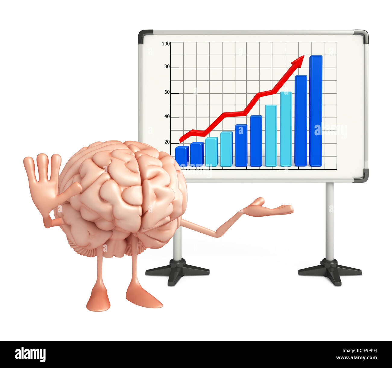 Cartoon character of brain with business graph Stock Photo - Alamy