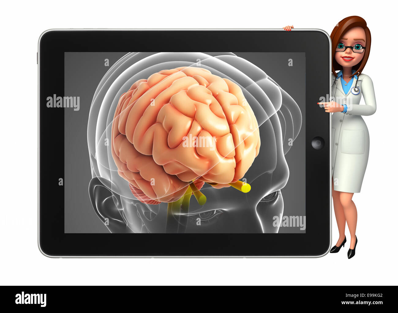Illustration of young doctor with brain anatomy Stock Photo - Alamy