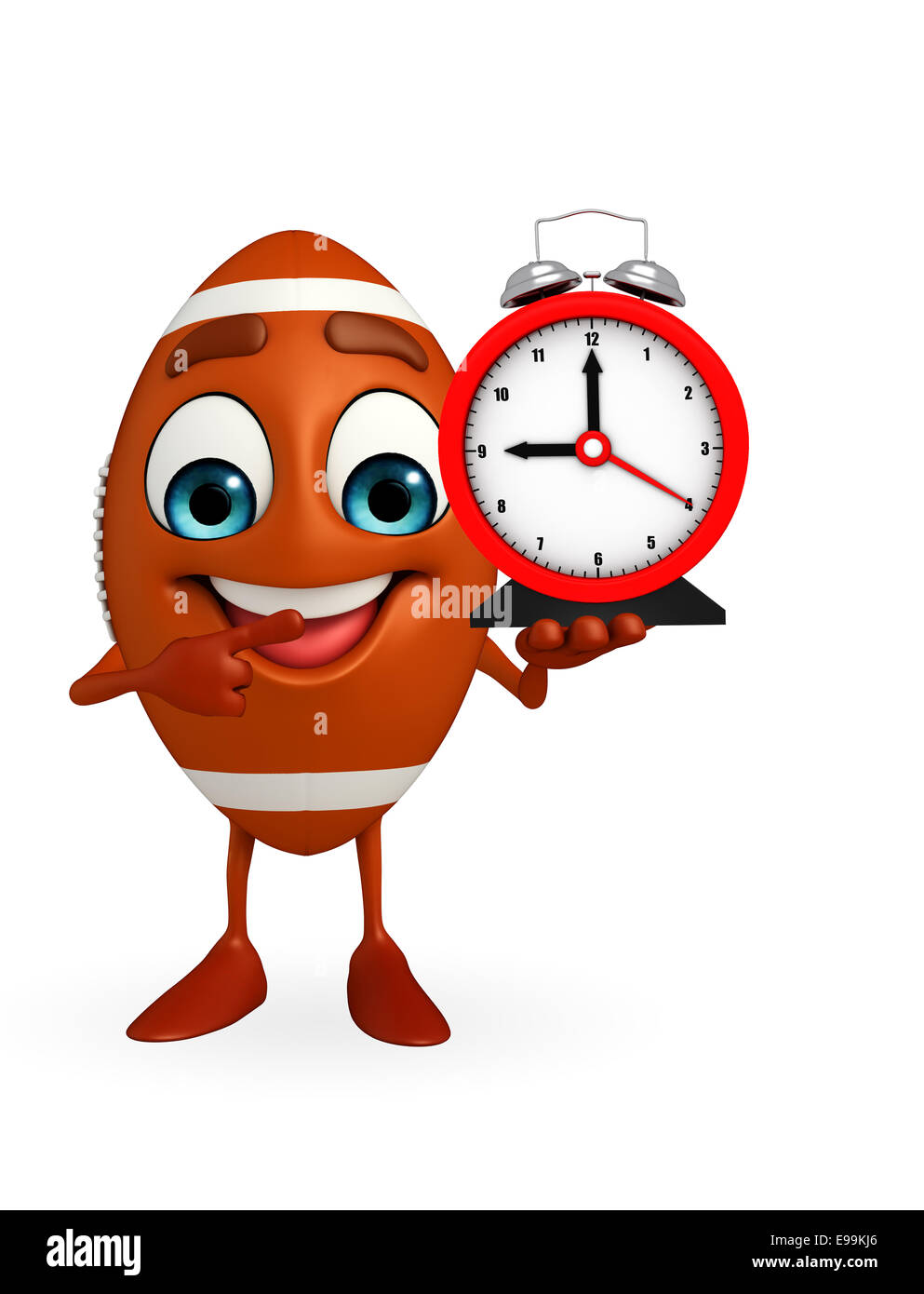 Cartoon Character of rugby ball with table clock Stock Photo - Alamy