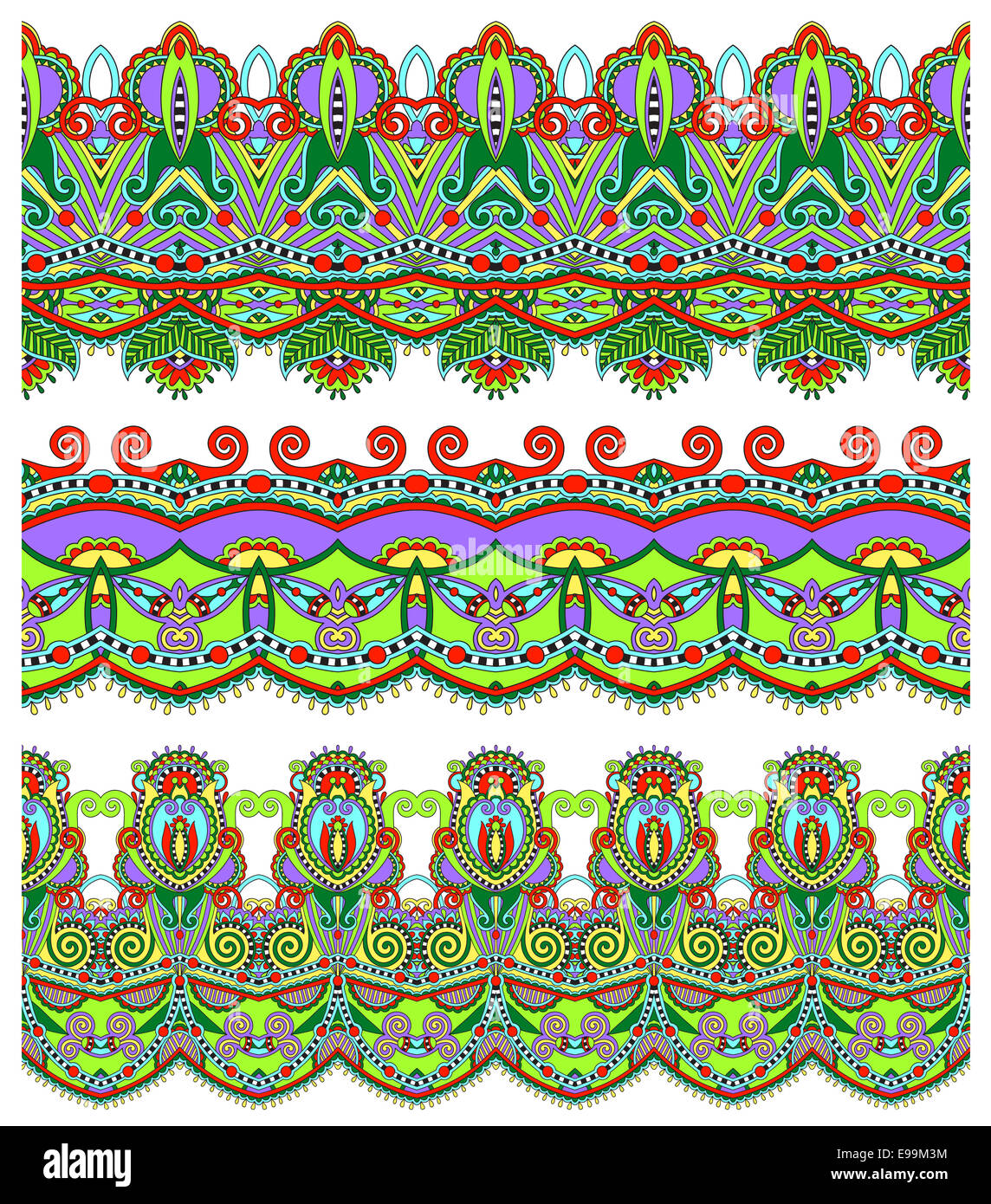 seamless ethnic floral paisley stripe pattern, border set, ukrai Stock ...