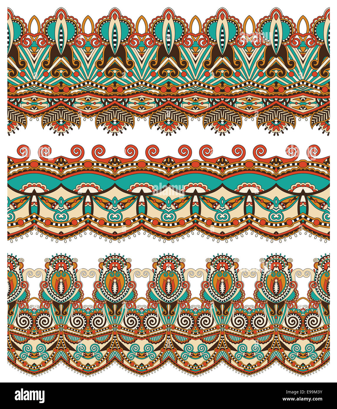 seamless ethnic floral paisley stripe pattern, border set, ukrai Stock ...