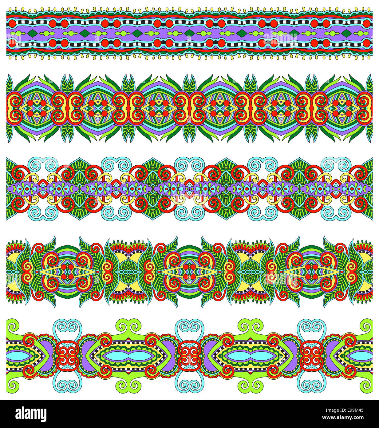 seamless ethnic floral paisley stripe pattern, border set, ukrai Stock ...