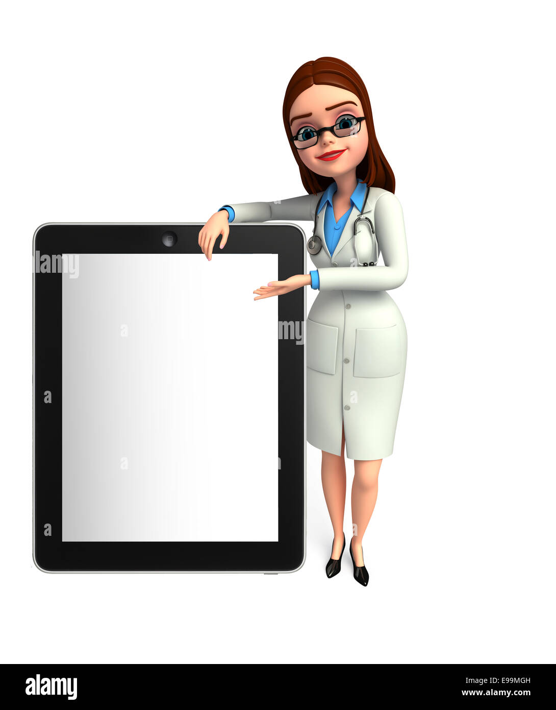 Illustration of young doctor with tab Stock Photo - Alamy
