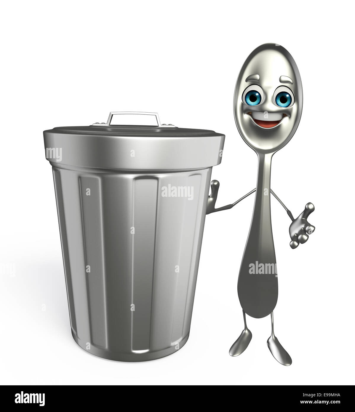 Cartoon character of spoon with dustbin Stock Photo - Alamy