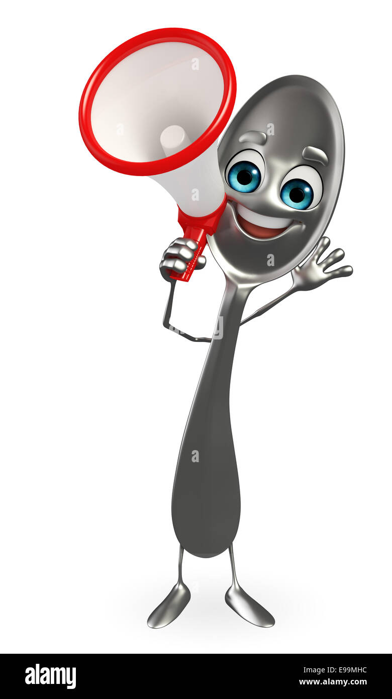 Cartoon character of spoon with Loudspeaker Stock Photo - Alamy