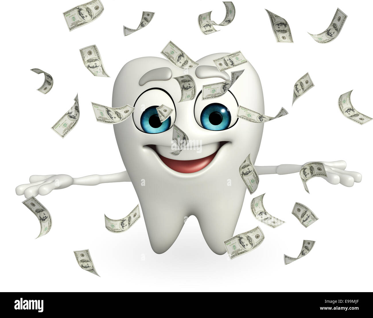 Cartoon character of teeth with dollars Stock Photo - Alamy