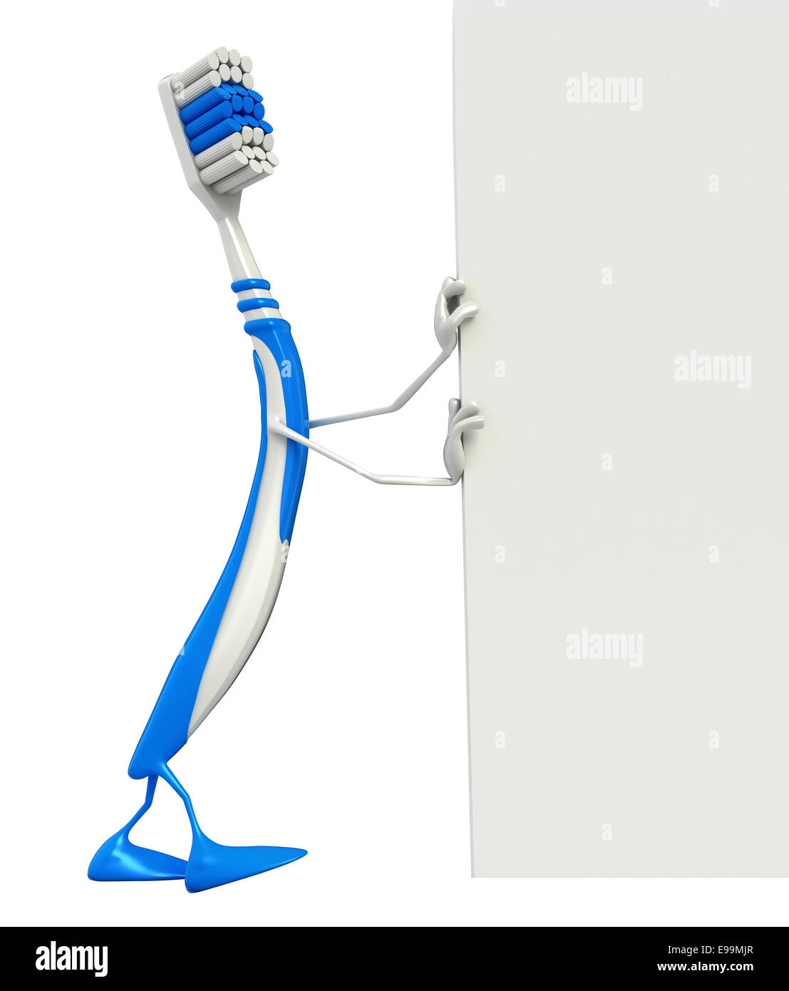 Cartoon Character of toothbrush with sign Stock Photo - Alamy