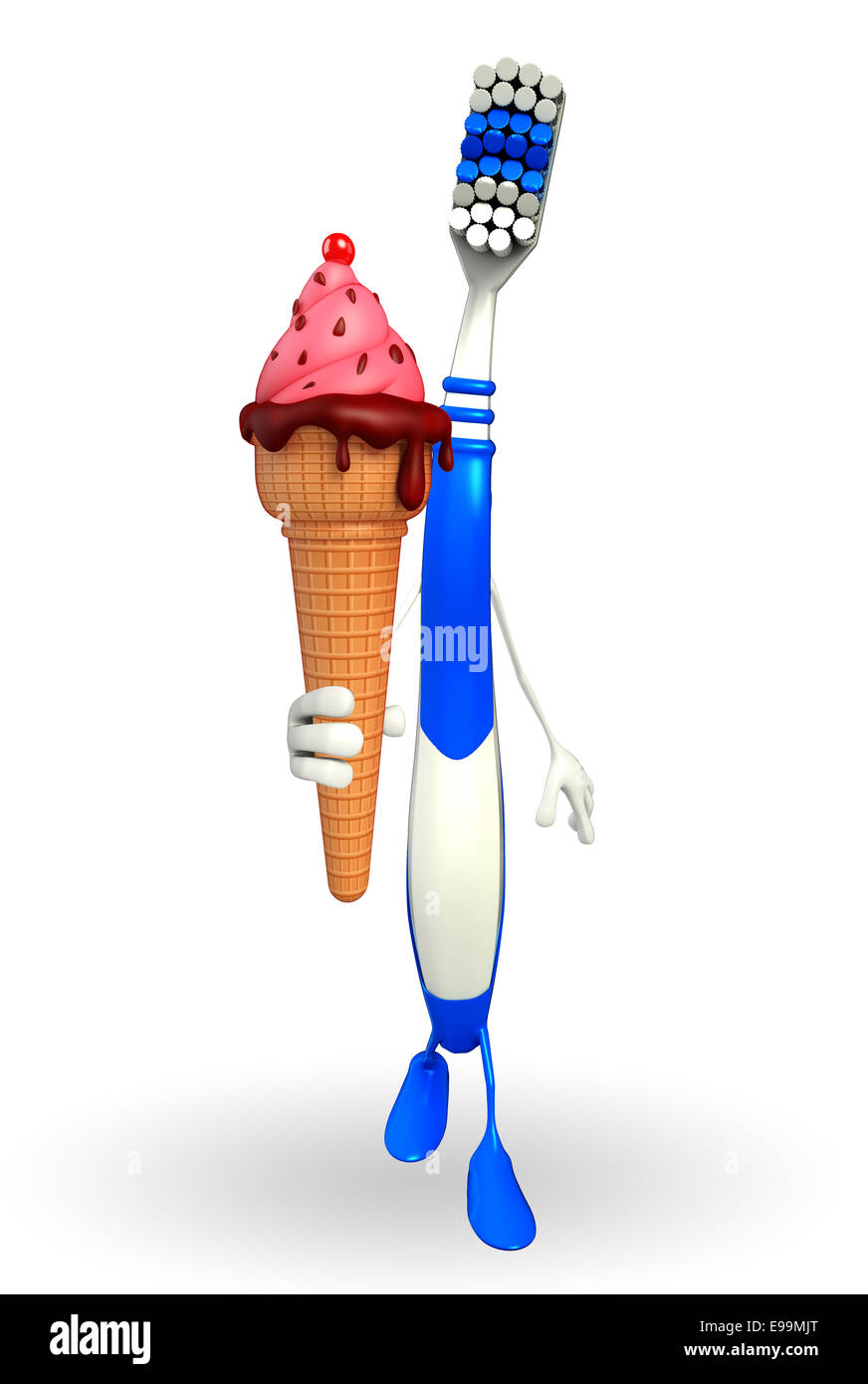 Cartoon Character of toothbrush with Ice cream Stock Photo - Alamy