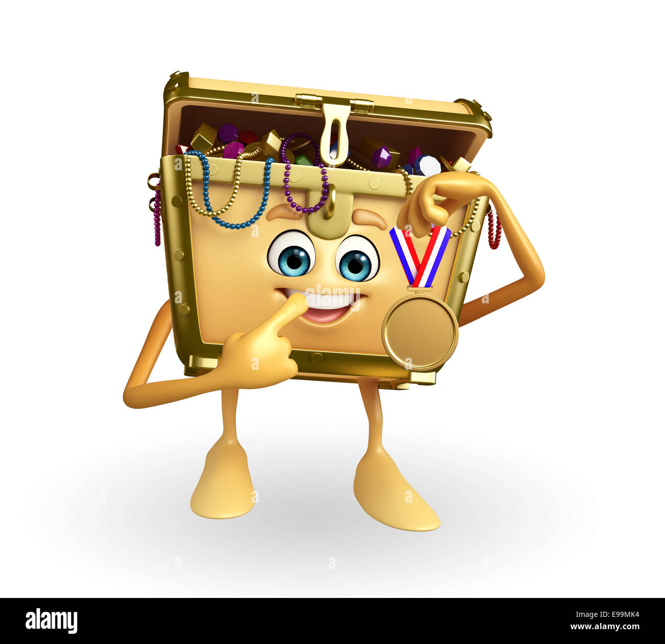 Cartoon Character of Treasure box with gold medal Stock Photo - Alamy