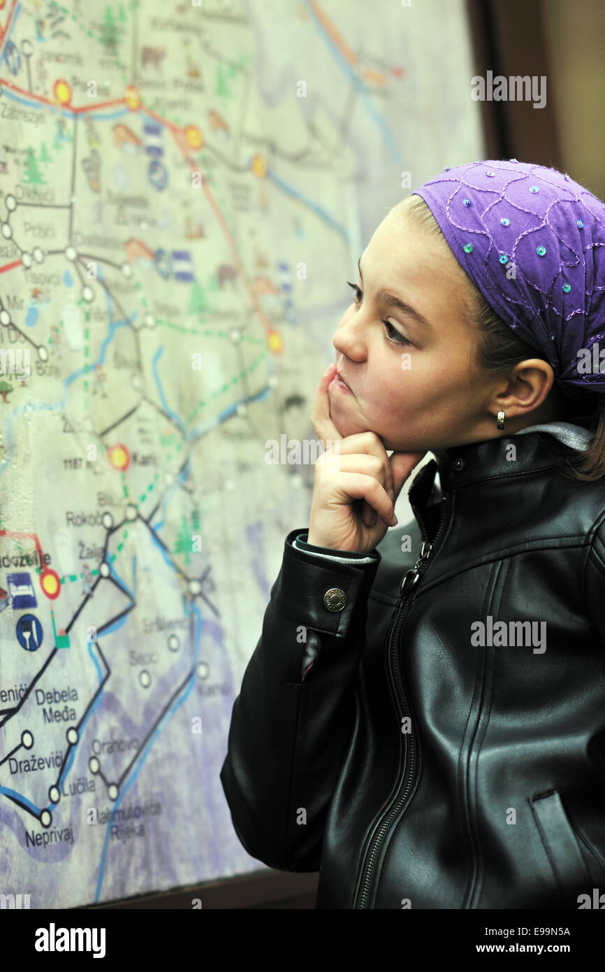 girl with city map panel Stock Photo - Alamy