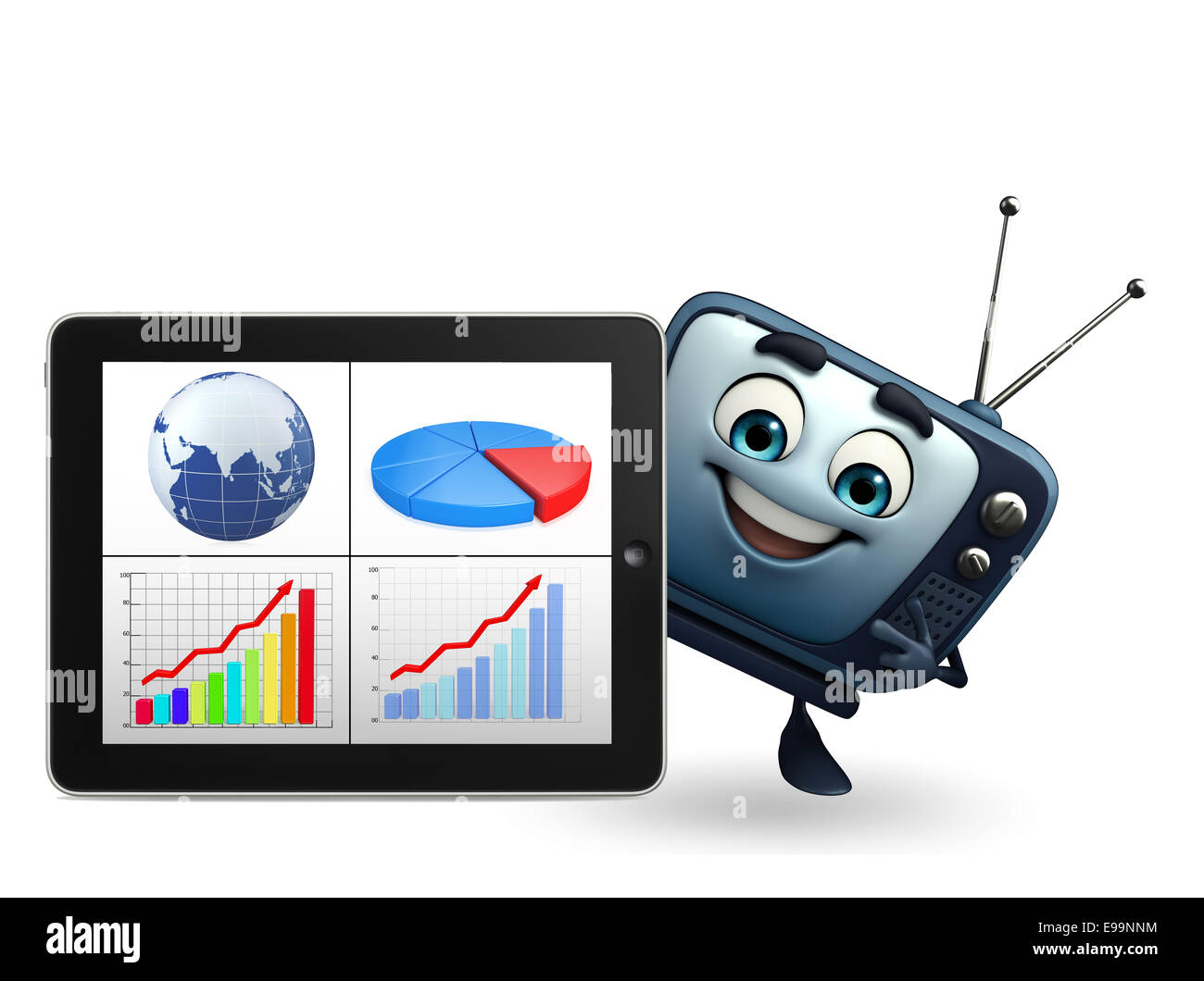 Cartoon Character of TV with Business graph Stock Photo - Alamy